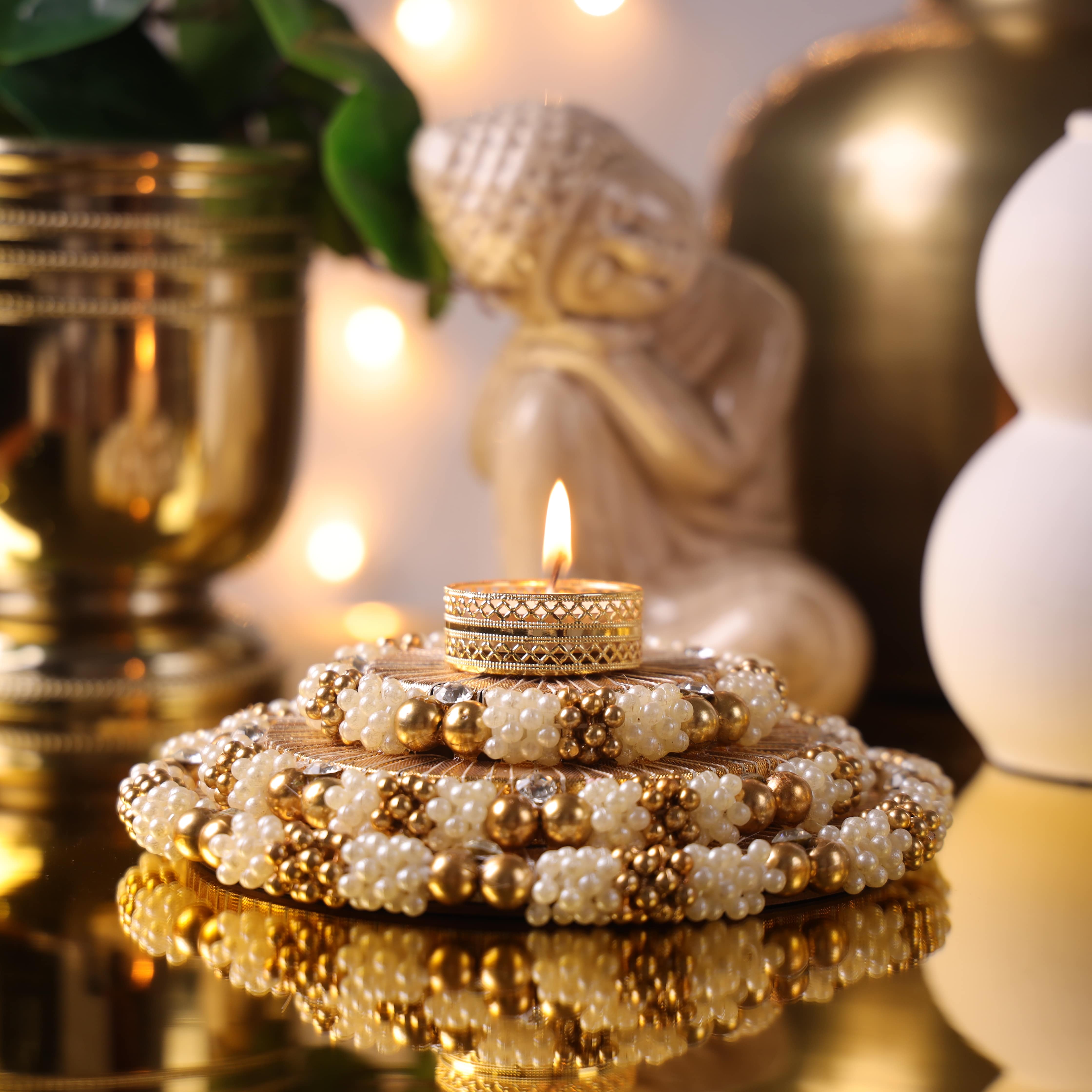 Festive Pearl Diya- 7 inches – The Diwali Shop